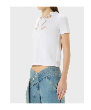 Blumarine Jersey T-shirt With Rhinestone Embroidery