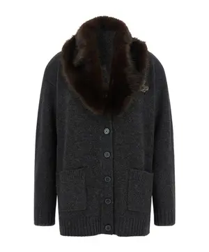 Ralph Lauren Relaxed Fur-collar Cardigan - Dark Grey
