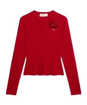 Blumarine Jumper With Patent Leather Brooch And Undulated Hem