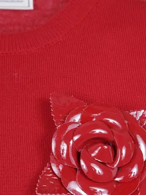 Blumarine Jumper With Patent Leather Brooch And Undulated Hem