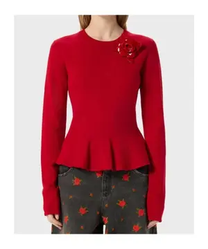 Blumarine Jumper With Patent Leather Brooch And Undulated Hem