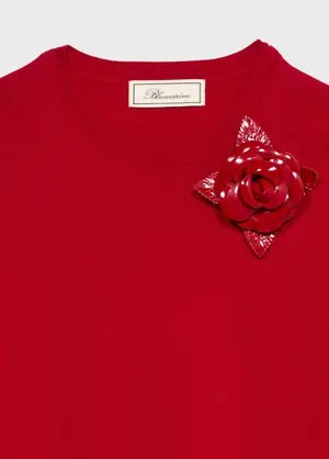 Blumarine Jumper With Patent Leather Brooch And Undulated Hem