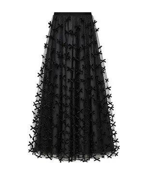 Emporio Armani Long Mesh Skirt With All-over Velvet Bows