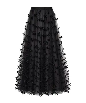 Emporio Armani Long Mesh Skirt With All-over Velvet Bows