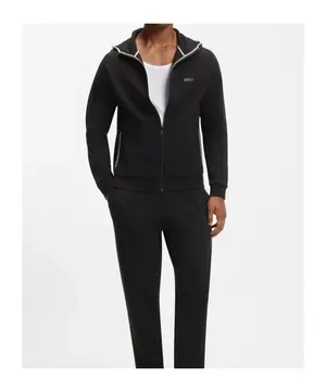 Hugo Boss Cotton-blend Zip-up Hoodie With Contrast Binding