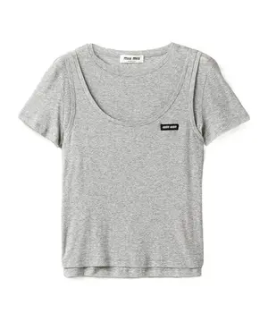 Miu Miu Ribbed Knit Jersey T-shirt - Grey
