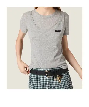 Miu Miu Ribbed Knit Jersey T-shirt