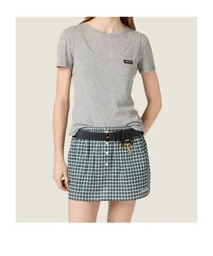 Miu Miu Ribbed Knit Jersey T-shirt