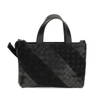 Bottega Veneta Intrecciato Striped Handbag - Black/silver