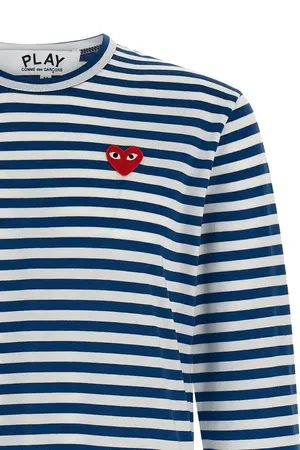 Play Comme Des Garcon Striped Logo-patch T-shirt