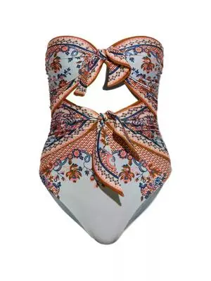 Zimmermann Sundance Paisley-print Cut-out Swimsuit - Neutrals