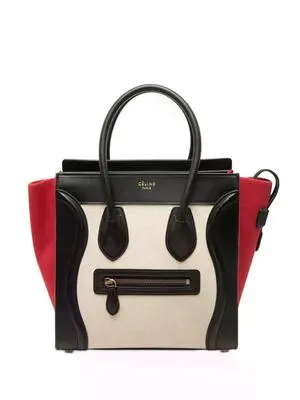 Celine 2015 Micro Tricolor Canvas And Leather Luggage Tote Handbag - White