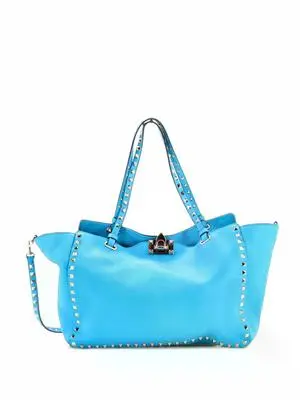 Valentino Garavani Rockstud Pebbled Leather Medium Tote Bag - Blue