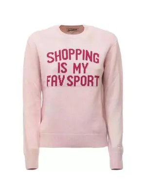 MC2 SAINT BARTH New Queen Crewneck Knit Sweater With Shopping Is My Fav Sport Embroidery - Pink
