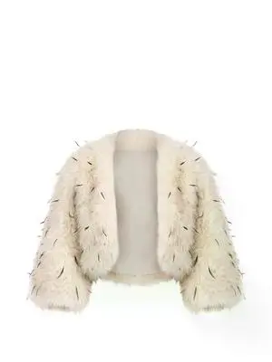 GEMY MAALOUF Feather-embellished Faux-fur Bolero - Neutrals