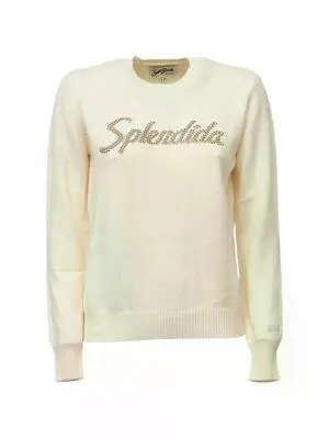MC2 SAINT BARTH Off White New Queen Crewneck Sweater Knit With Splendida Rhinestone Embroidery - Neutrals