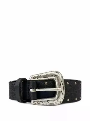 Anderson's Stud-embellished Engraved-buckle Belt - Black