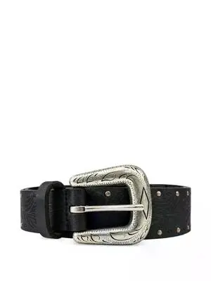 Anderson's Stud-embellished Engraved-buckle Belt - Black