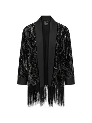CLIPS Sequin-embellished Fringed Coat