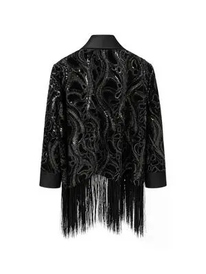 CLIPS Sequin-embellished Fringed Coat