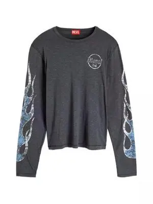 DIESEL® Long-sleeve T-shirt In Slub Jersey With Crack Print - Grey