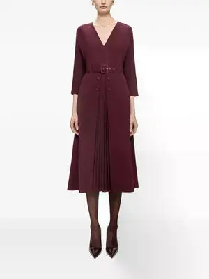 NISSA Belted Pleated Midi Dress