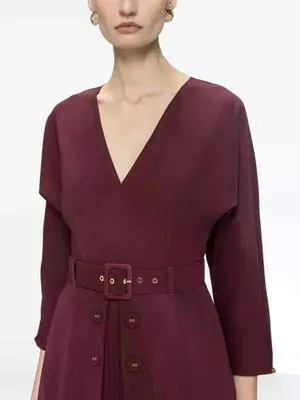 NISSA Belted Pleated Midi Dress