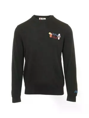 MC2 SAINT BARTH Heron Light Wool And Cashmere Blend Crewneck With Rum & Cola Embroidery