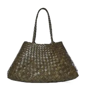 Dragon Diffusion Big Santa Croce Woven Leather Tote Bag - Khaki