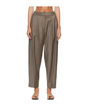 CORDERA Virgin Wool Masculine Barrel Trousers - Taupe