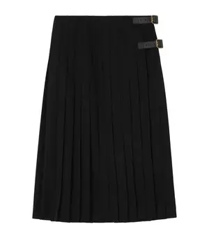 Burberry Wool Pleated Kilt Midi Skirt