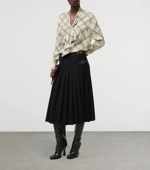 Burberry Wool Pleated Kilt Midi Skirt