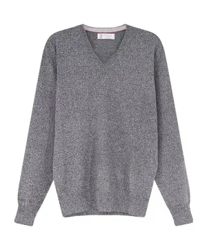 Brunello Cucinelli V-neck Ribbed Knitted Jumper - Gray