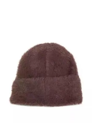 Guess Logo-plaque Fluffy Beanie Hat - Brown