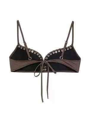 LUDOVIC DE SAINT SERNIN Eyelet Lace-up Bikini Top - Brown
