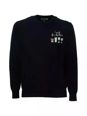 MC2 SAINT BARTH Nnavy Heron Light Wool And Cashmere Blend Crewneck Sweater With Big 4 Embroidery - Blue