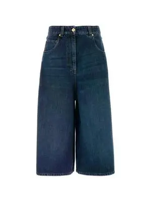 Brunello Cucinelli Authentic Denim Baggy Cropped Trousers With Monili