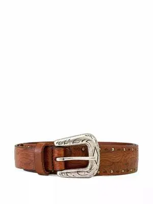 Anderson's Floral-embossed Studded Belt - Brown