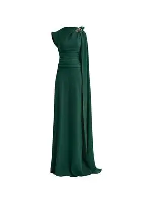 GEMY MAALOUF Feather-embellished Ruched Gown