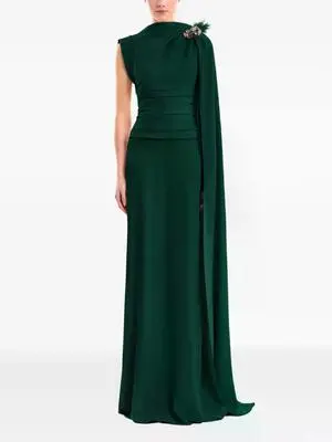GEMY MAALOUF Feather-embellished Ruched Gown