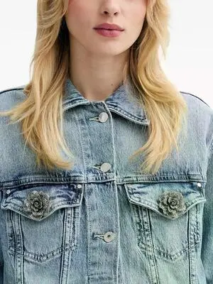 Guess Crystal-embellished Floral-patch Denim Jacket