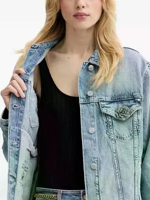 Guess Crystal-embellished Floral-patch Denim Jacket
