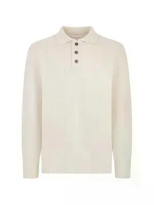 AMARANTO Long-sleeved Polo Sweater - Neutrals