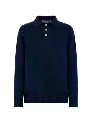 AMARANTO Button-placket Polo-collar Sweater - Blue