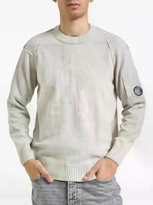 C.P. COMPANY Lambswool Lens Crewneck Contrast Sweater - Neutrals