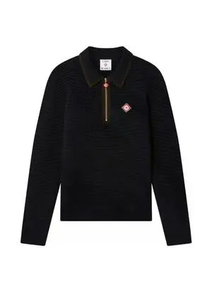 Casablanca Navy Wool Waffle Stitch Long-sleeve Polo Shirt