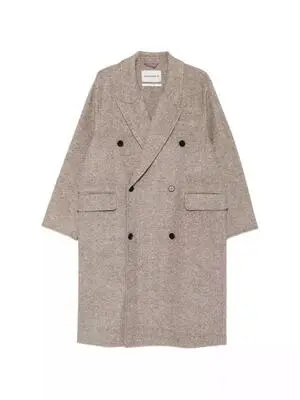 AMARANTO Double-breasted Herringbone-pattern Coat - Neutrals