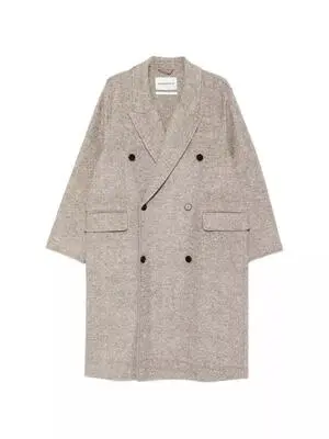 AMARANTO Double-breasted Herringbone-pattern Coat - Neutrals