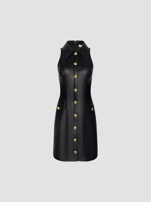 L'Agence Apolline Faux Leather Racer Mini Dress - Black