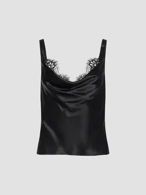 L'Agence Evadne Lace-trim Cowlneck Tank Top - Black